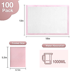Disposable Changing Pad Liners Pack of 100 Baby Incontinence Changing Pads Diaper UnderPads Ultra Soft Super Absorbent Waterproof Mat 13 x18 in