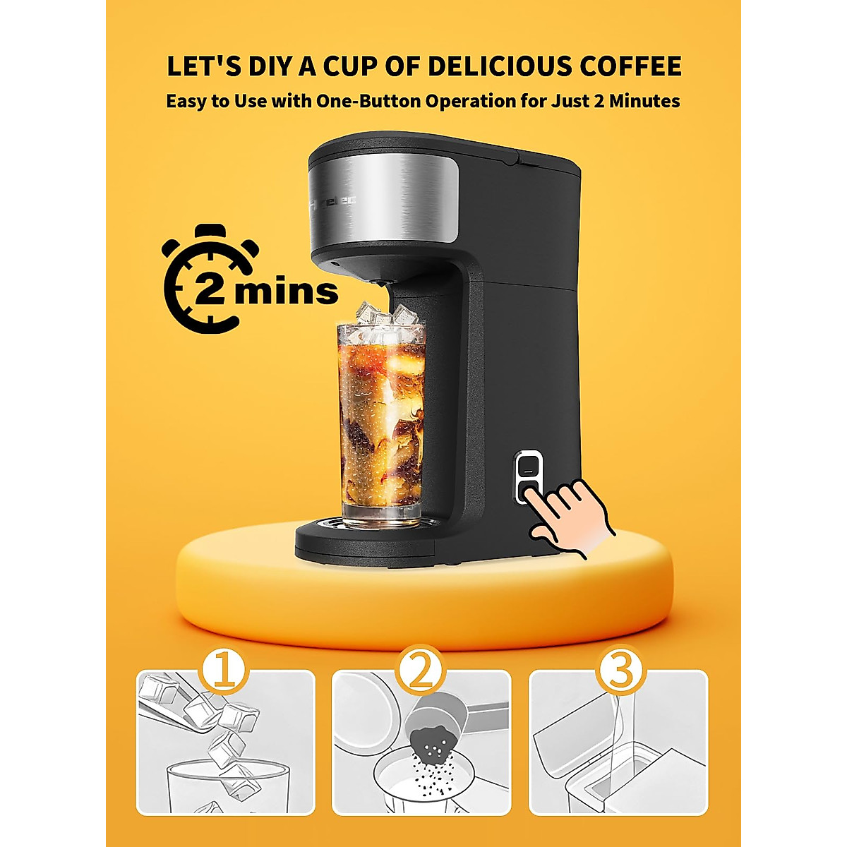 Hrelec 2 in 1 K Cup Coffee Maker, Iced Single Serve Coffee Maker for Capsule and Ground Coffee, Pod Coffee Maker One Cup Small Coffee Machine with Self-Cleaning Function, 8-14 oz Brew Size