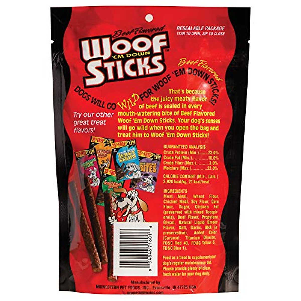 Pro Pac Beef Flavored Woof 'Em Down Sticks Dog Treats, 7.2-Ounce Bag