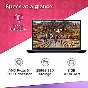 Lenovo IdeaPad 3 Laptop, 14.0" FHD Display, AMD Ryzen 5 5500U, 8GB RAM, 256GB Storage, AMD Radeon 7 Graphics, Windows 11 Home, Abyss Blue