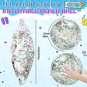 Libima 48 Pcs LED Inflatable Beach Ball 12 in Clear Confetti Glitter Beach Balls Glow in The Dark Ball Swimming Pool Ball Toy Light up Beach Balls for Summer Beach Pool and Party Favor (Colorful)