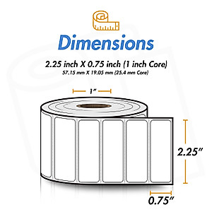 (10 Rolls, 17000 Labels) 2.25" x 0.75" Direct Thermal Blank Shipping Labels for Rollo Label Printer & Zebra Desktop Printers - 1" Core, Multipurpose UPC Barcode Address - Adhesive Perforated