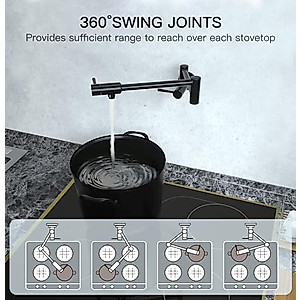 IMLEZON Pot Filler Faucet Stainless Steel Commercial Wall Mount Kitchen Sink Faucet Folding Stretchable with Single Hole Two Handles Black