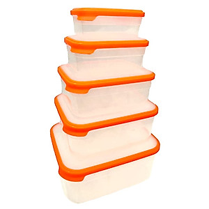 HELSIM Orange 10-Piece Containers Set with Lids for Storage, Lunch, and Meal Prep, Dishwasher & Microwave Safe