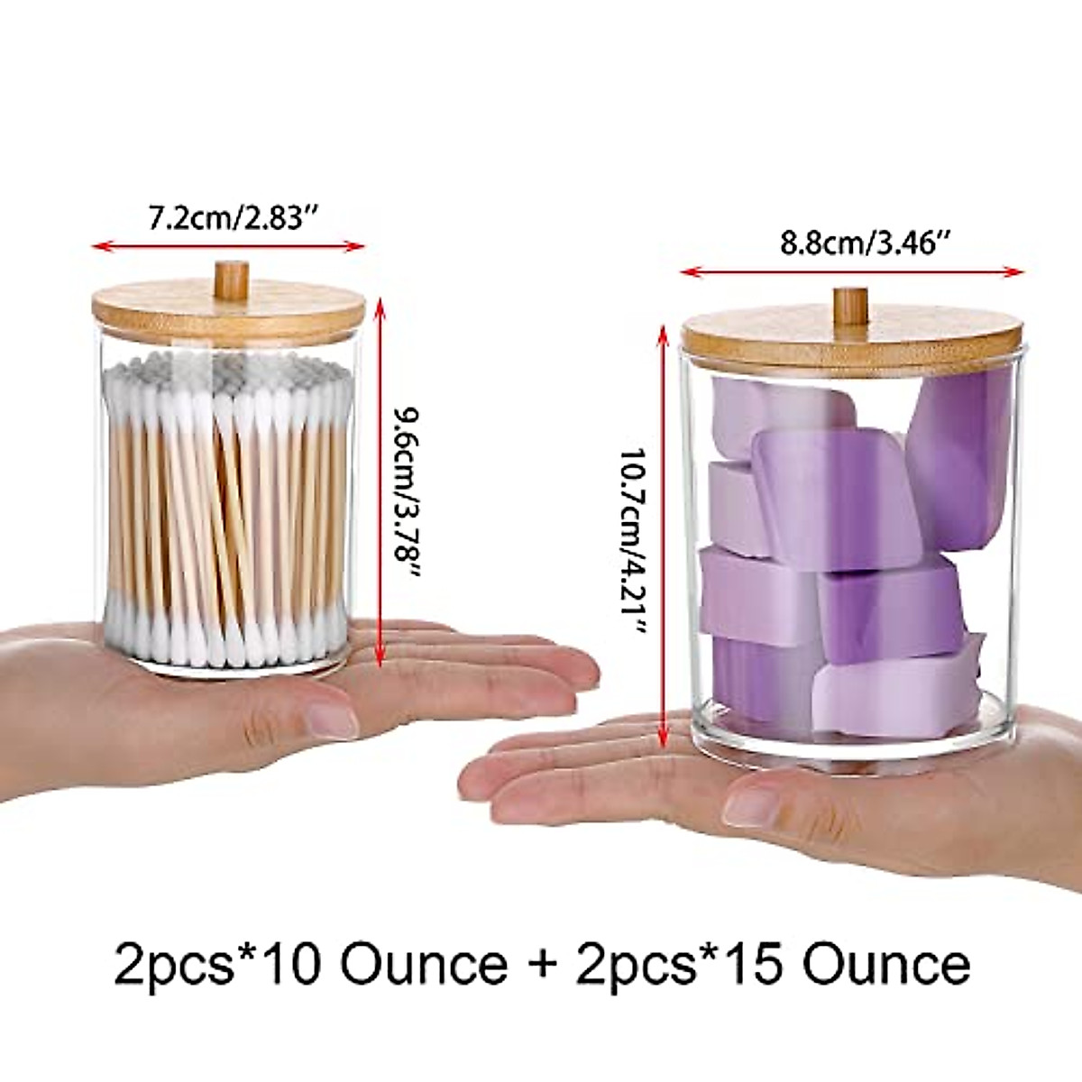 Hipiwe Acrylic Qtip Holder Dispenser with Lid 4-Pack Clear Apothecary Jars Vanity Makeup Organizer Bathroom Accessories Storage Canisters for Cotton Ball Swab Round Pads Floss