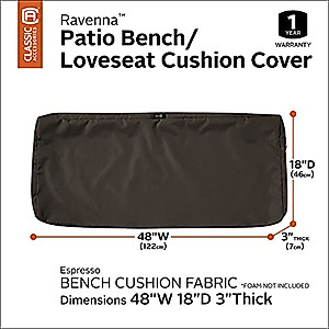 Classic Accessories Ravenna Water-Resistant 48 x 18 x 3 Inch Outdoor Bench/Settee Cushion Slip Cover, Patio Furniture Swing Cushion Cover, Espresso, Patio Furniture Cushion Covers