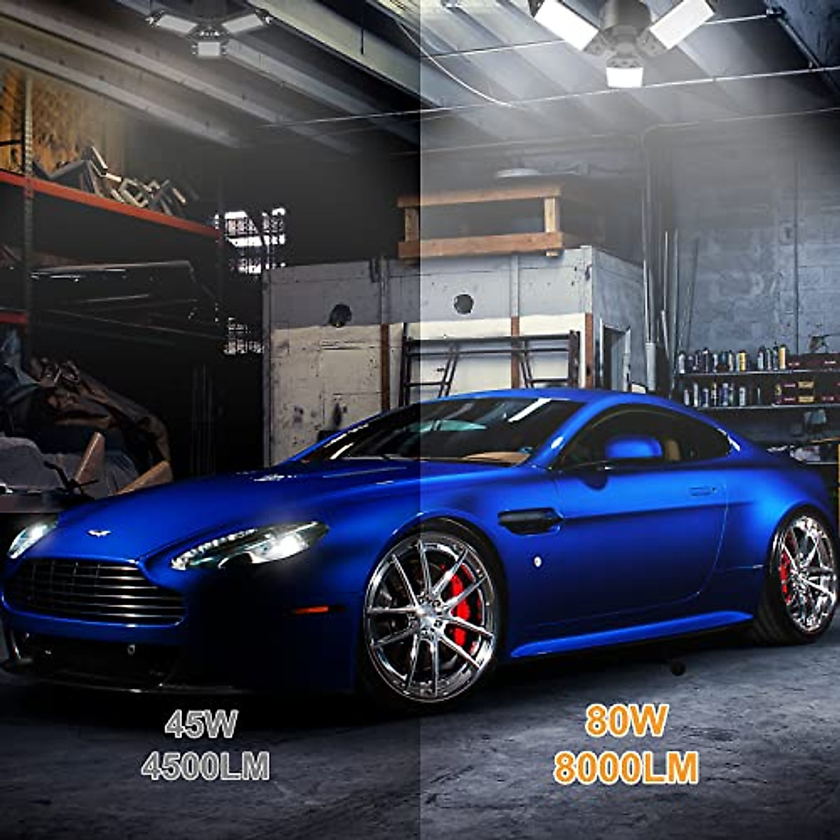 LED Garage Light, 80W Garage Lights Ceiling LED 2Pack, 8000 Lumen Led Shop Light with 3 Adjustable Panels and 6500K Daylight Garage Lighting for Barn,Workshop,Basement Support E26/E27 Screw Socket