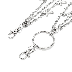 Jemiwa Grommet Leather Belt with Detachable Chain Punk Aesthetic Waist Belt Rock Style Jeans Belt Chains (E)