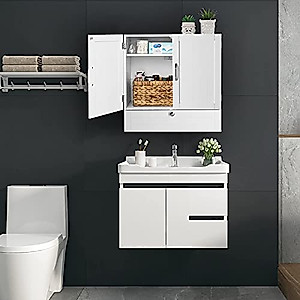 VINGLI Bathroom Medicine Cabinet 2 Door Wall Mounted Storage Cabinet Over Toilet Cabinet Bathroom Kitchen Office Floating Storage Collection Orgaznier White
