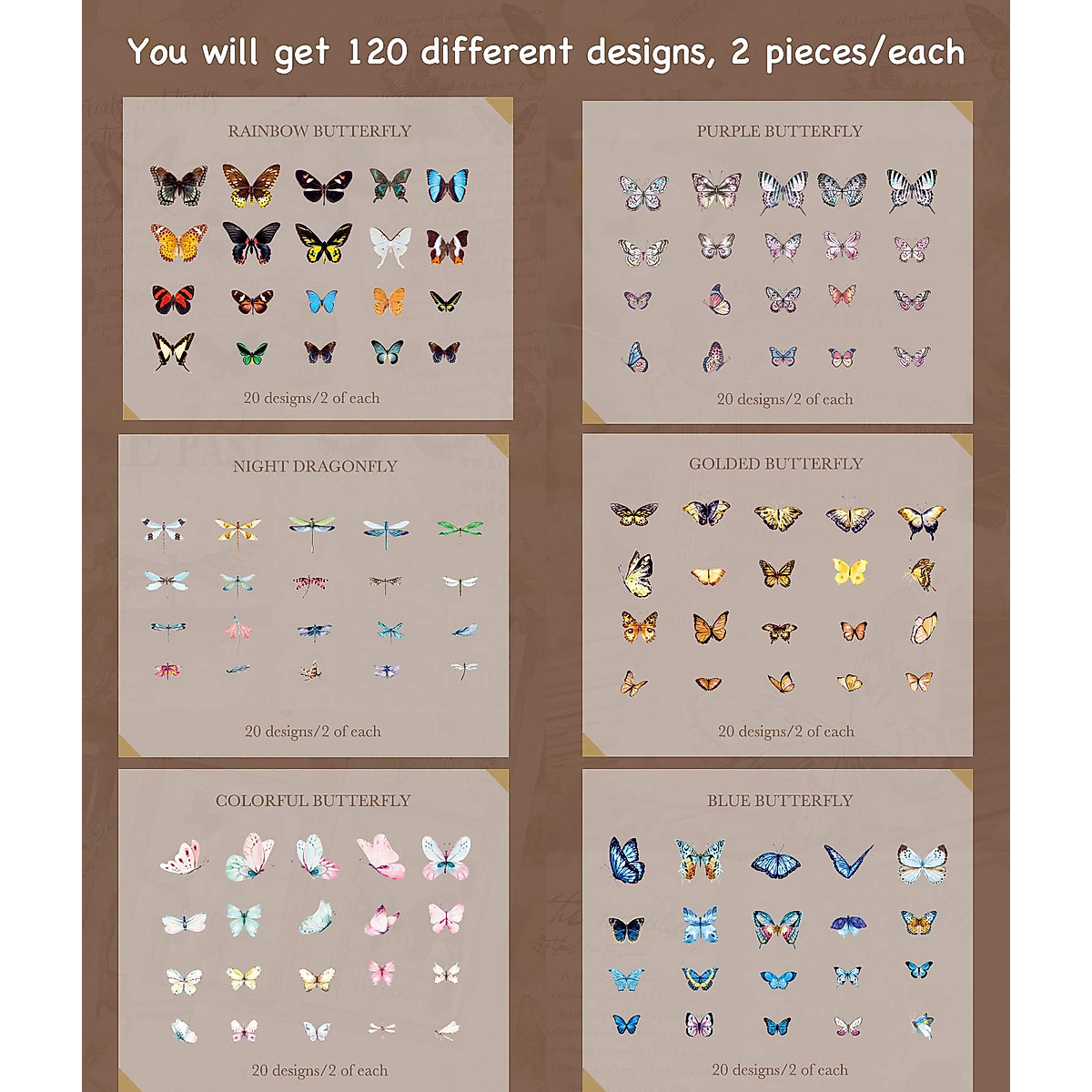 Knaid Butterfly Dragonfly Insects Stickers Set (240 Pieces) - PET Transparent Waterproof Decorative Decals for Scrapbook DIY Crafts Album Bullet Journal Planner Water Bottles Phone Cases Laptops