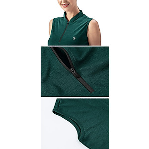 YSENTO Women's Golf Apparel Shirts Clothes Outfits Sleeveless 1/4 Zip Collarless Dry Fit UPF 50+ Tennis Polo Tank Tops Army Green Size XXL