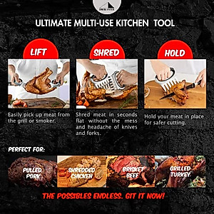 Meat Shredder Claws – 2-Pack Bear Claws and 1 Meat Tong for Shredding Meat – Stainless Steel Shredding Claws for Pulled Pork, Chicken, Brisket – Professional BBQ Accessories Meat Shredder Tool - (Red)