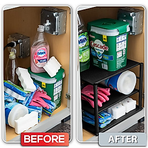 Kitchen Cabinet Organizer – Full Metal 3-Tier Black Pantry Organizer with Adjustable Shelves – Kitchen Foil and Plastic Wrap Organizer for RV, Camper, Home Organization and Storage – 12 x 11.25 inch