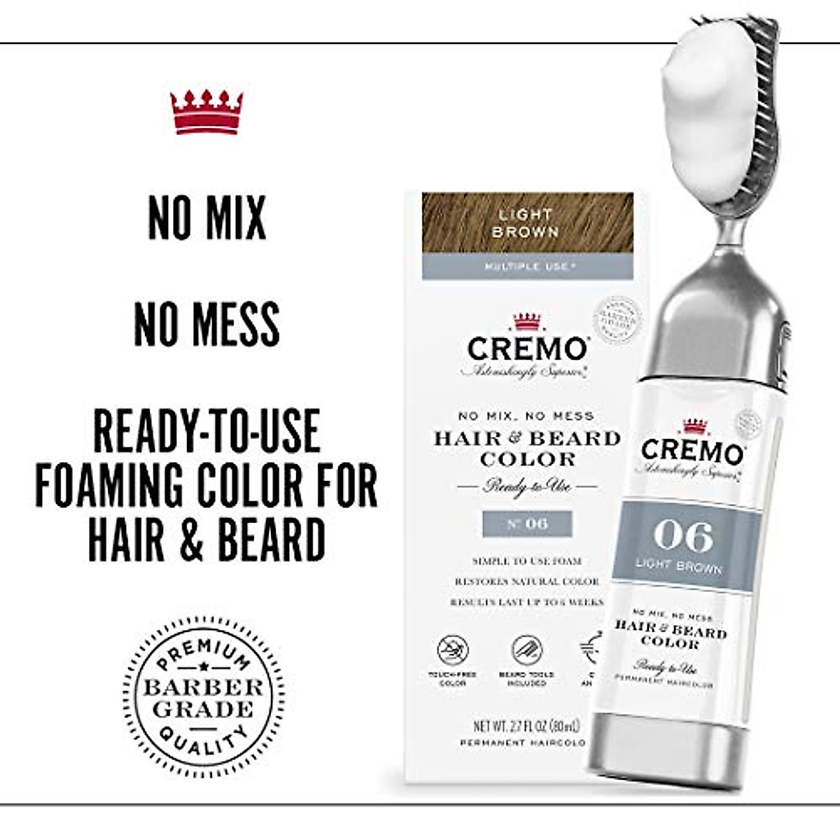Cremo No Mix No Mess Hair and Beard Color, Light Brown, 2.7 Fl Oz