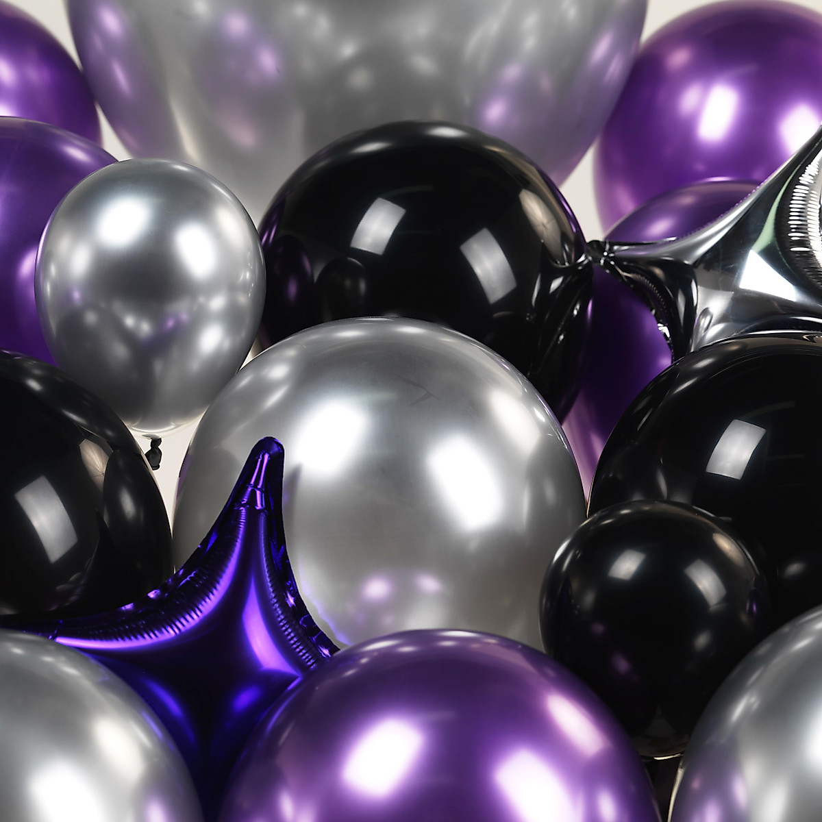 Chrome Purple Black silver Balloon garland kit 126Ppcs with large star balloons for women 21/30th Birthday graduation Prom Halloween Wednesday party 2025 grad party Decorations