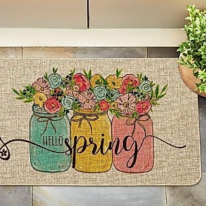 Artoid Mode Vase Hello Spring Doormat, Seasonal Spring Summer Easter Holiday Anniversary Low-Profile Yard Floor Switch Mat for Indoor Outdoor 17 x 29 Inch