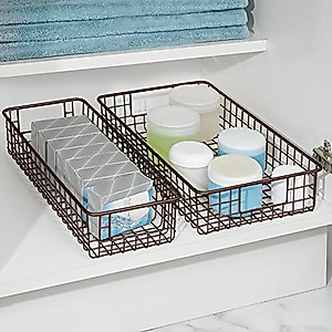 mDesign Metal Wire Bathroom Storage Shallow Bin Basket - Holder Tray for Organizing Cabinets, Shelves, Closets, Countertops - Concerto Collection - Bronze