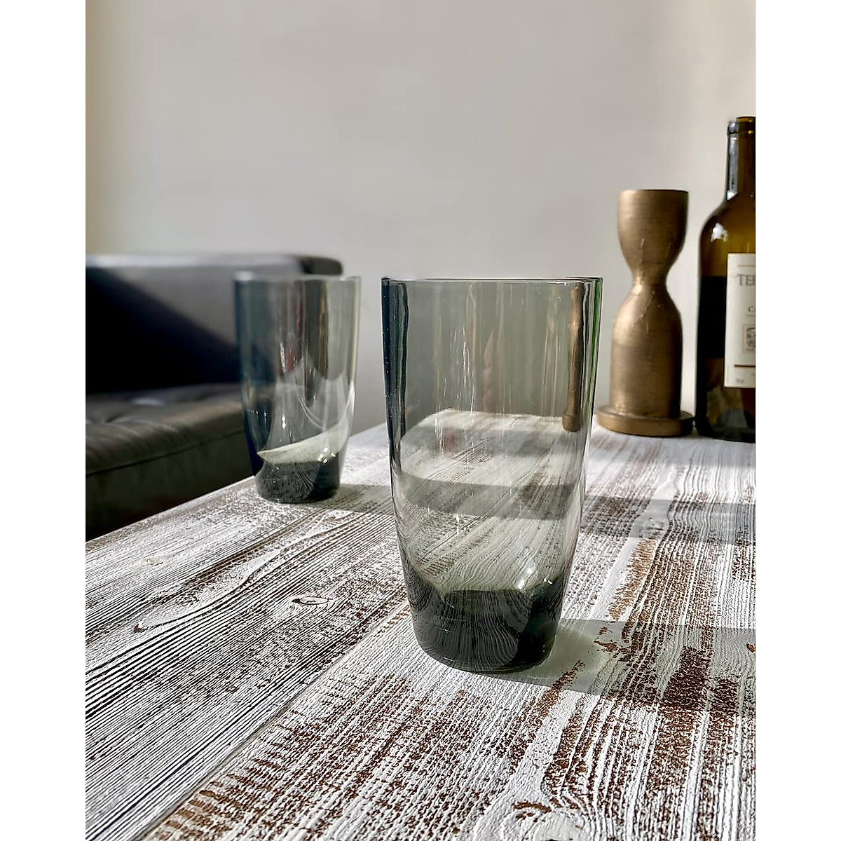 KLIFA- ETON, 20.8 oz, Set of 6, Acrylic Highball Drinking Glasses, Iced Tea Cups, BPA-Free, Stackable Plastic Drinkware, Dishwasher Safe, Gray-Black