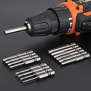 NAUIX 15 Piece Hex Head Allen Wrench Drill Bit Set, 1/4 Inch Hex Shank SAE S2 Steel Hex Bit Set, Magnetic Tips 50mm Long