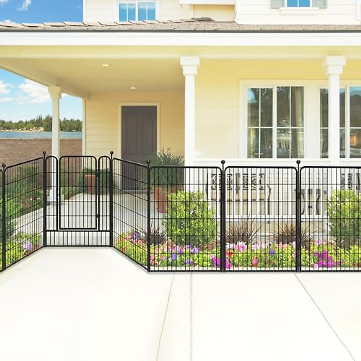 Decorative Garden Fence with Gate Fencing for Yard 40in(H) x 18ft(L) Metal Garden Fencing Temporary Camping Fence Outdoor Dog Playpen Garden Fence Animal Barrier Rustproof No Dig Garden Border