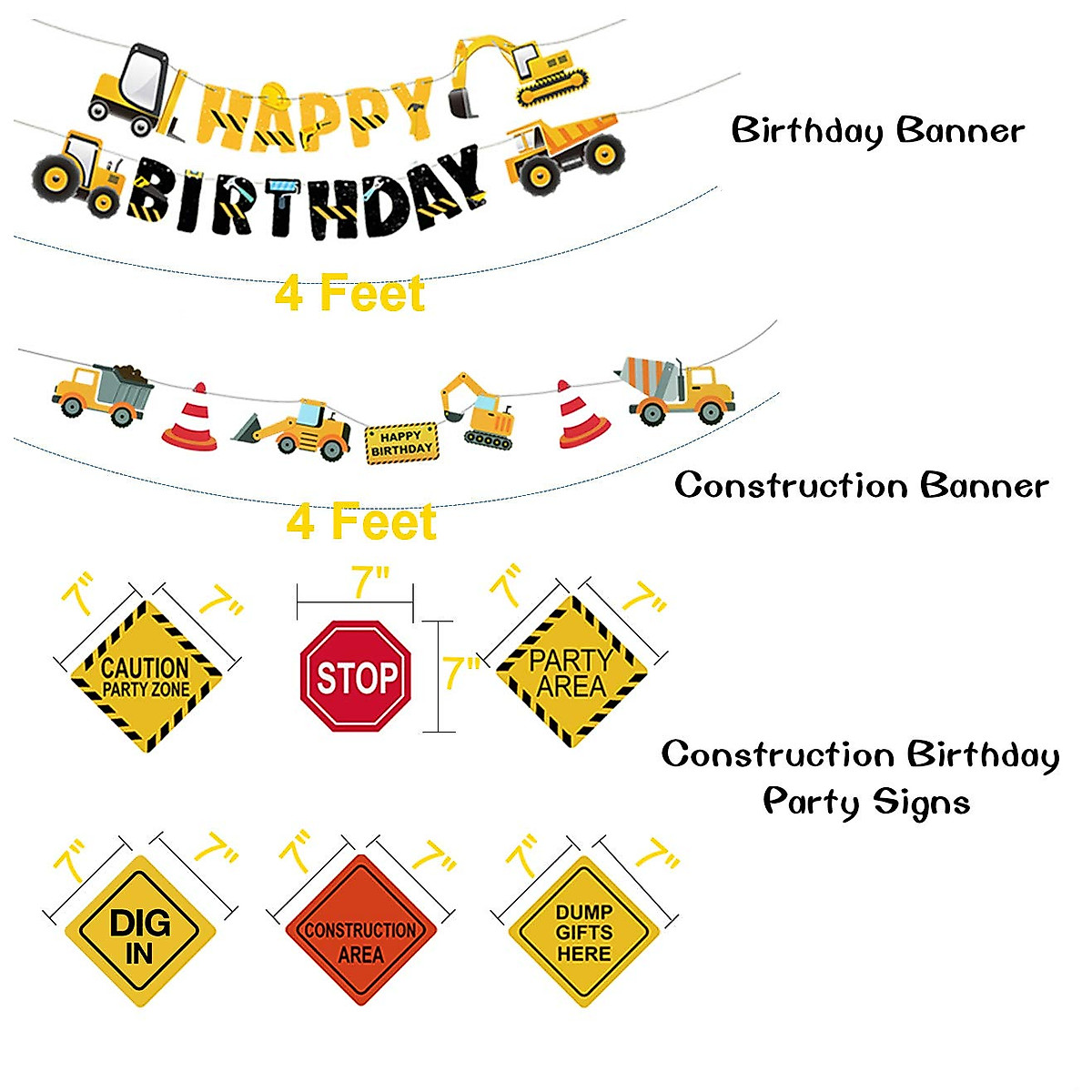 Construction Birthday Party Supplies Dump Truck Party Decorations Kits Set for Kids Birthday Party 51 pack