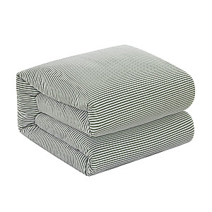 Chic Home Morgan 2 Piece Duvet Cover Set Contemporary Two Tone Striped Pattern Bedding - Pillow Sham Included, Twin, Green