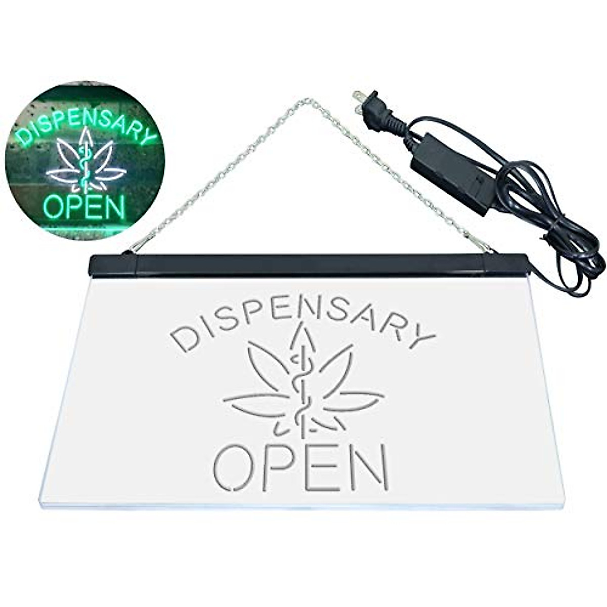 Dispensary Open Shop Dual Color LED Neon Sign White & Green 16" x 12" st6s43-i3374-wg