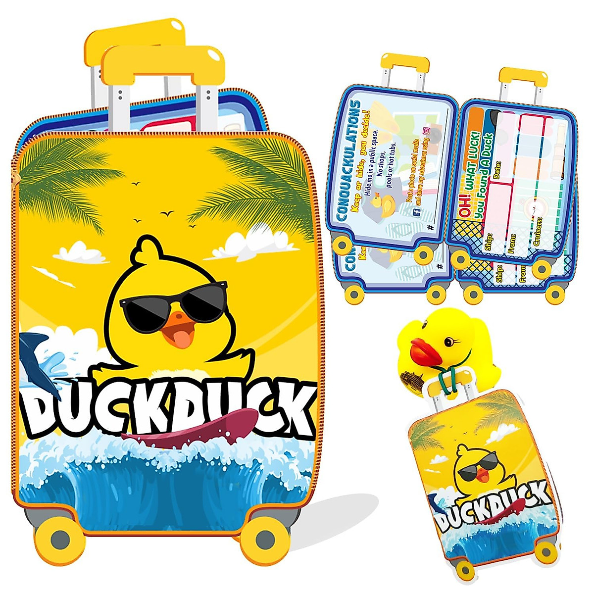 Waxvery Cruising Duck Tags - 35 Pack, Suitcase Shape Design, With Hole and Rubber Bands (Yellow)