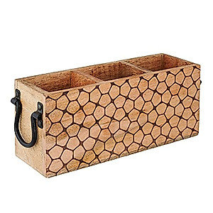 Farmhouse Decor 3 Compartment Silverware Holder Utensil and Cutlery Caddy for Parties Countertop Organizer for Spoon Fork and Knife Remote Control Holder Basket 10 x 4.5 x 5 Inches (Design 2)