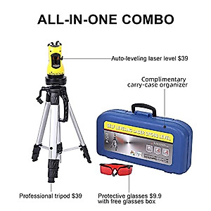 ZELCAN Line Laser Level with Tripod, Auto Leveling Kit Combo with Horizontal/Vertical/Cross-Line, Dual-module Self-Leveling Laser Alignment Tool Set for Hanging Pictures