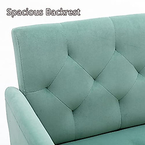Olela Accent Chair with Arms for Living Room, Modern Tufted Single Sofa Armchair with Gold Metal Legs Upholstered Reading Chair for Bedroom Office Decorative (Velvet-Smooth Backrest, Mint Green)