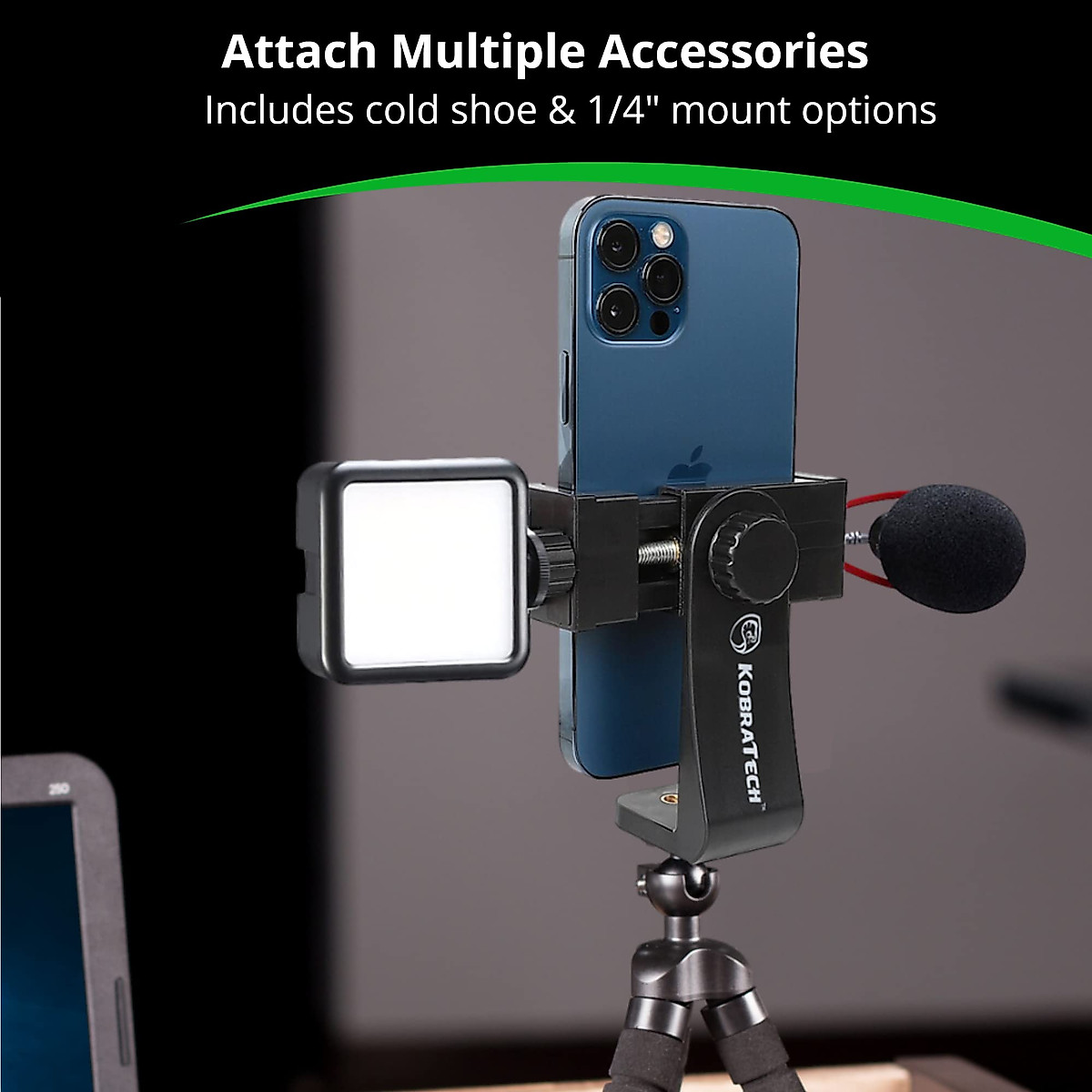 KobraTech iPad + iPhone Tripod Mount Set - iPad Tripod Mount & iPhone Tripod Mount - Includes Ball Head & Bluetooth Remote Shutters