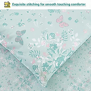 Viviland Twin Butterfly Comforter Set for Girls - Kids Brushed Microfiber Twin Bedding Set - 5 Pieces Machine Washable Bed in A Bag with Soft Comforters, Sheet Set, Shams - Pale Green