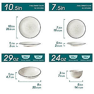 vancasso Stoneware Dinnerware Set 24 Pieces, Bonbon Beige Dinner Set Handpainted Spirals Pattern Stoneware Combination Set with Dinner Plate Dessert Plate Soup Plate Bowl, Service for 6