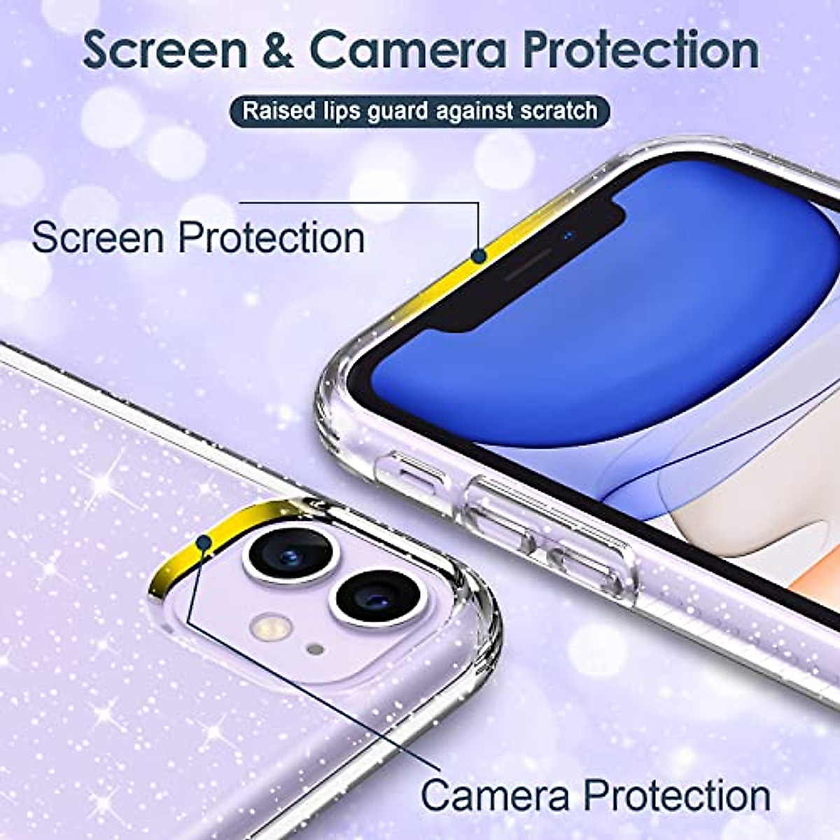 Hython Case for iPhone 11 Case Glitter, Cute Sparkly Clear Glitter Shiny Bling Sparkle Cover, Anti-Scratch Soft TPU Thin Slim Fit Shockproof Protective Phone Cases for Women Girls Girly, Clear Glitter