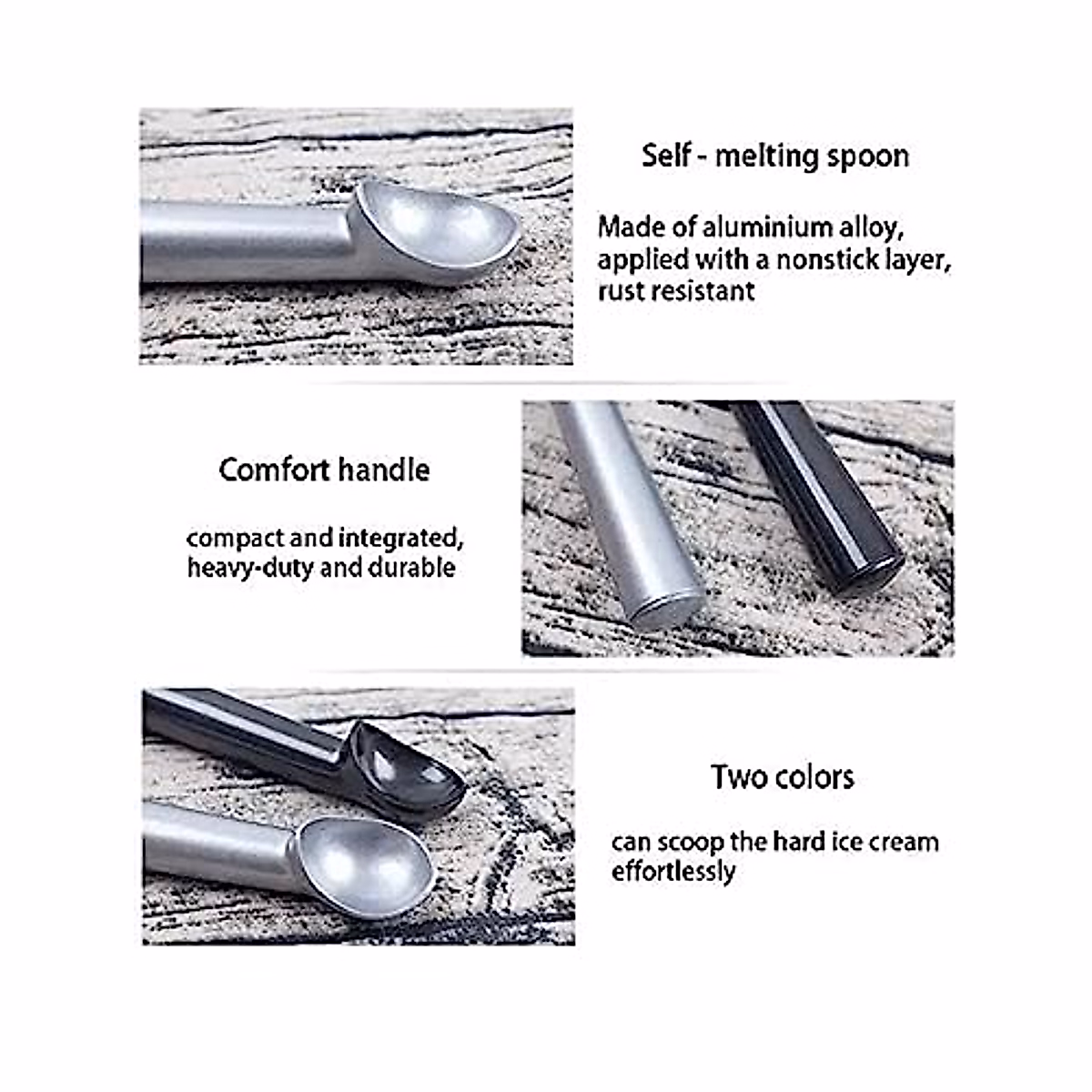 KHADLAN Ice Cream Scoop, Anti Freeze, Non-Stick Aluminium material - 7 inches (Black)