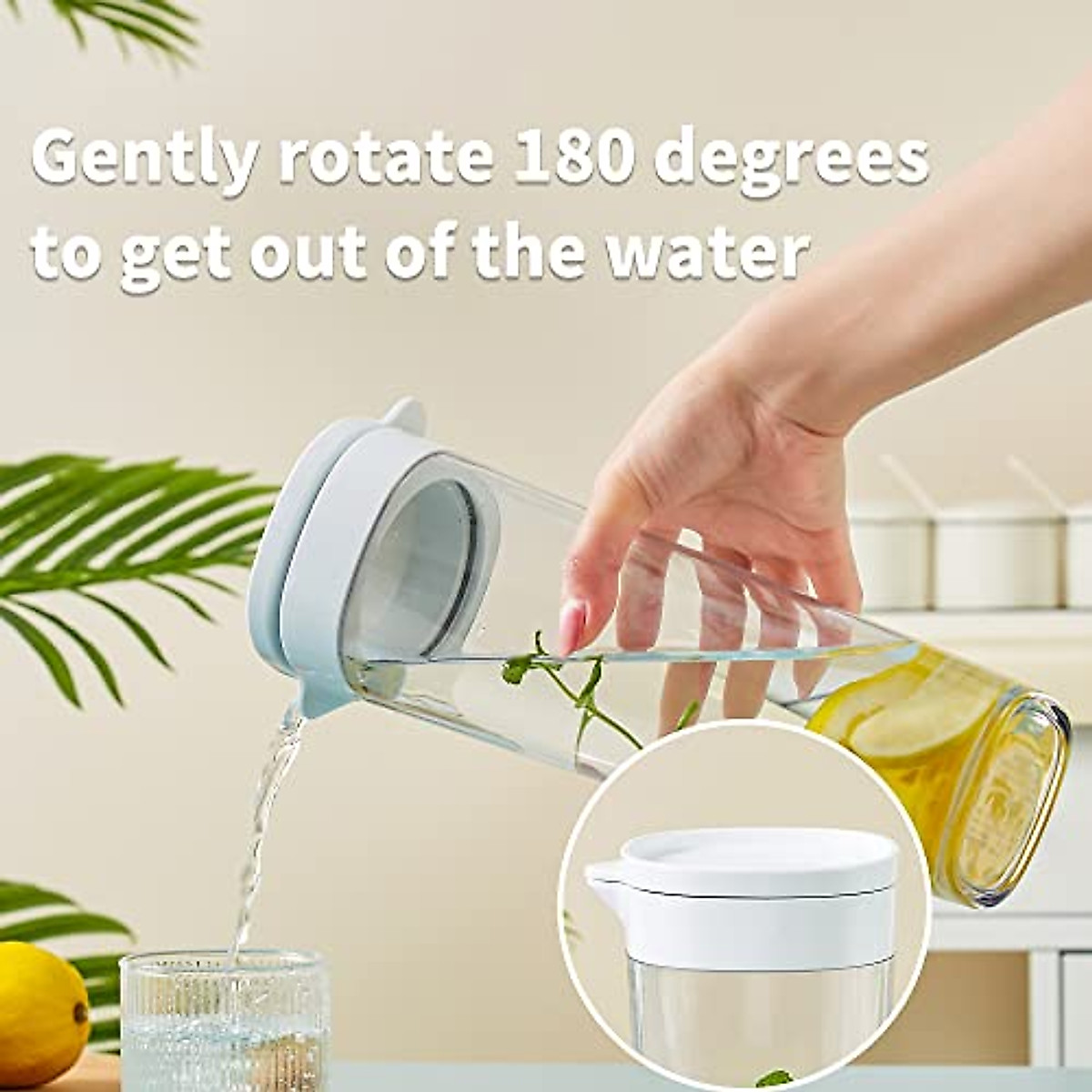 2Pcs Plastic Water Pitcher,Water Carafe BPA Free Iced Tea Pitchers,Airtight Fruit Infuser Water Pitcher for Fridge Door,Homemade Iced Coffee and Lemonade 1.1L/38Oz（white green）