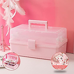 YS0911 For Creative Pink Plastic Storage Box With Handle Multi Layers Kids Children Hair Accessories Container Bin Portable Multipurpose Jewelry Art Crafts Organizer Kids Hair Container