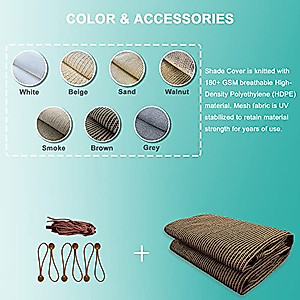 Alion Home Outdoor Pergola Sun Shade Cover Cloth Patio Canopy HDPE Permeable with Grommets (10' x 14', Brown)
