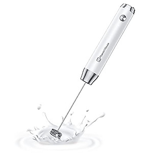 Maestri House Rechargeable Milk Frother, Handheld Electric Foam Maker Waterproof Detachable Stainless Steel Whisk Drink Mixer Foamer with Stand, 2 Whisks for Lattes, Cappuccino (White)
