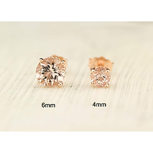 Solid 14k Rose Gold Morganite Fleur-de-lis Stud Earrings (4.5mm Morganite)