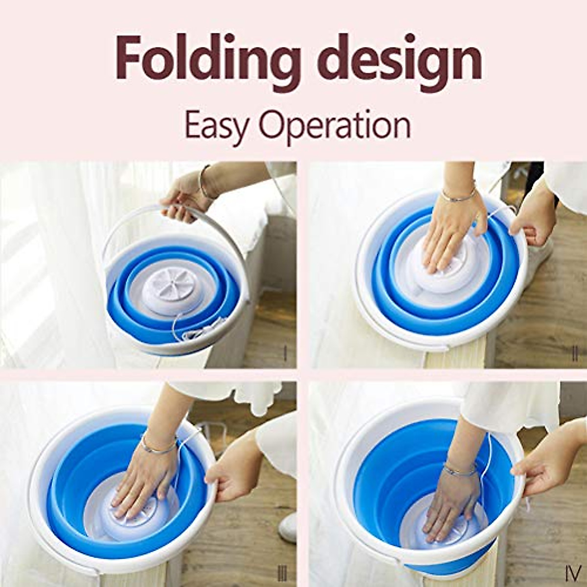 Portable Mini Foldable Washing Machine with Turbo Compact Ultrasonic Washer, Folding laundry Lazy Magic Tub USB Powered Lightweight Washer for Home Travel Dormitory Apartment