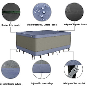 Garden Balsam Waterproof Rectangular Patio Table and Chair Cover Blue Grey 136" L X 74" D X 28"H Outdoor General Purpose Furniture Covers Patio Furniture Set Cover