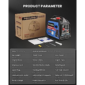 POXURIO Portable Inverter Generator, DK4000iSA, 4000W Gas Powered Generator, Super Quiet Generator, Eco-Mode/RV Ready/Lightweight/EPA Compliant/Carb for Outdoor Camping, Home, Dining Truck, Travel
