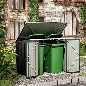Flamaker 5.8 x 3.3 FT Storage Shed Outdoor Metal Trash Can Shed with Hydraulic Gas Rod Lockable Garden Tool Shed for Backyard, Lawn, Roadside