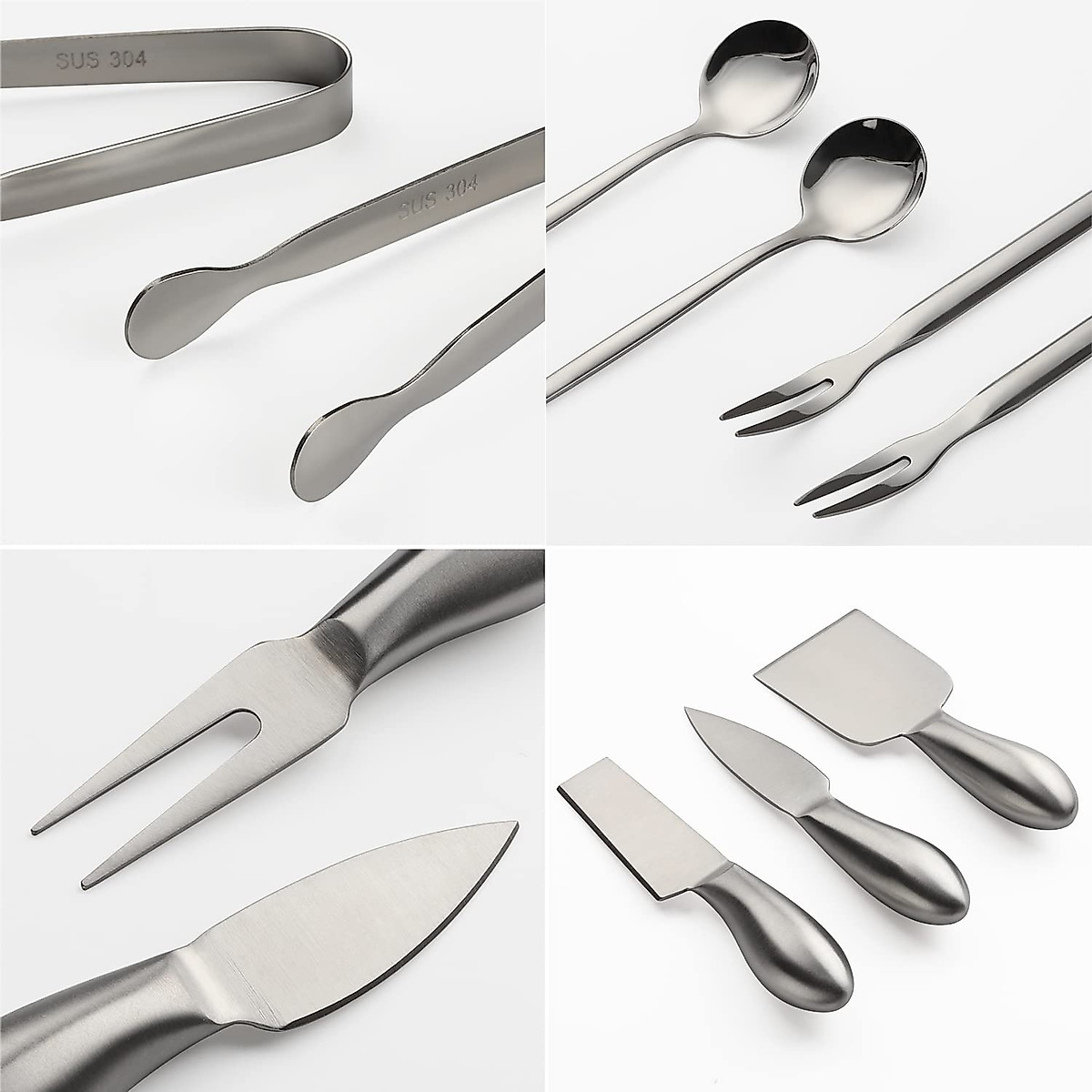 Spreader Knife Set Cheese Butter Spreader Knife Set Stainless Steel Cheese Butter Slicer Knives Cheese Spatula Set with Mini Serving Tongs Spoons Forks for Birthday Wedding Christmas (25)
