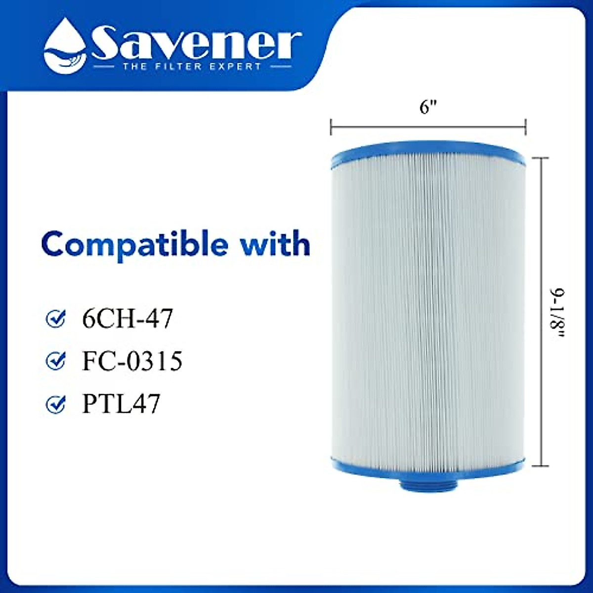 Savener Spa Filter Replacement for Unicel 6CH-47, Filbur FC-0315, PTL47W-P4,373043 Hot Tub Filter, 47sq.ft, 2 Pack