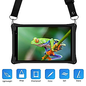 DETUOSI Silicone Case for Samsung Galaxy Tab A 8.0 2019, SM-T290/T295 Multi-Angle Stand Case with Shoulder Strap & Stylus Pen, Soft Lightweight Cover for TCL TAB 8 LE, Black