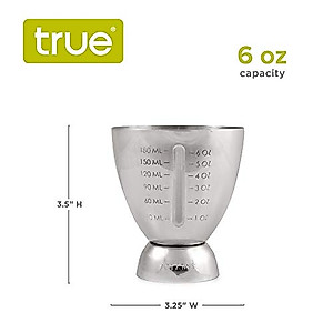 True Vista Double Jigger for Bartending, 6 Ounce Measuring Cup & 1 Ounce Cocktail Jigger Base, Stainless Steel Silver Polish Alcohol Measuring Tools & Barware Essentials, Set of 1, Silver