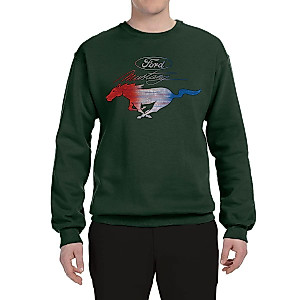 Wild Bobby Ford Mustang Shirt USA Flag Mustang Emblem Cars and Trucks Unisex Crewneck Graphic Sweatshirt, Forest Green, Small